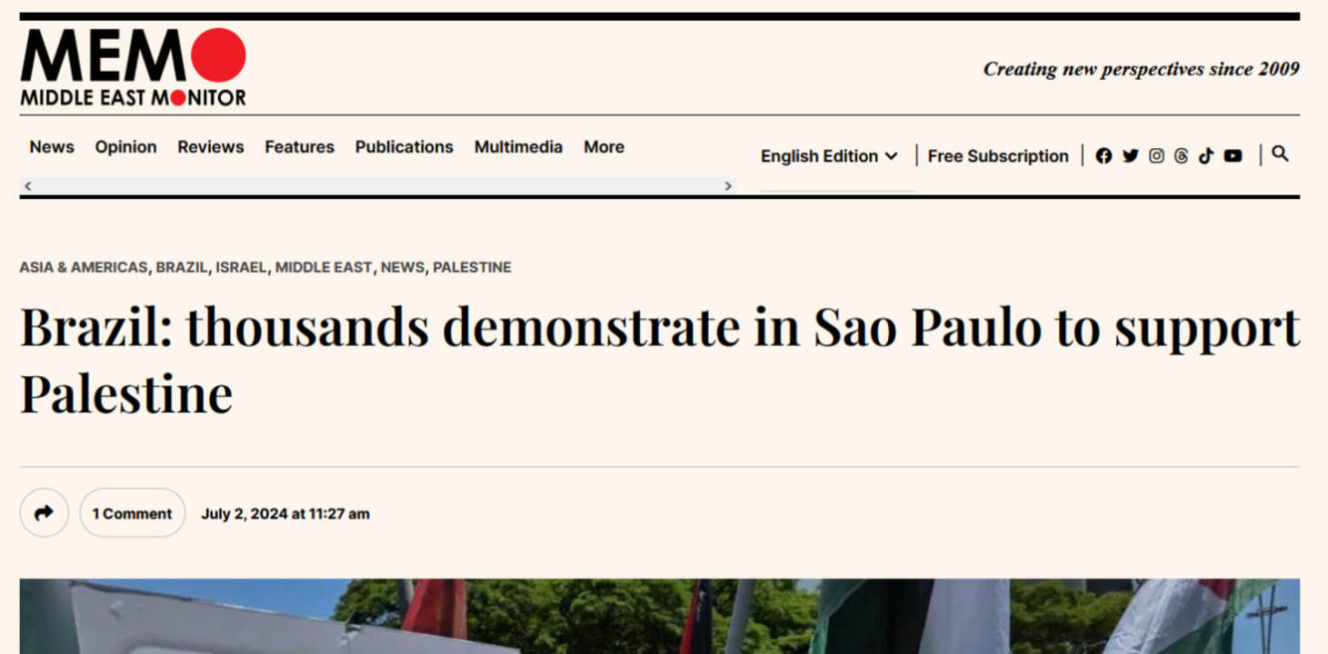 Middle East Monitor divulga grande ato em defesa da Palestina - Diário ...